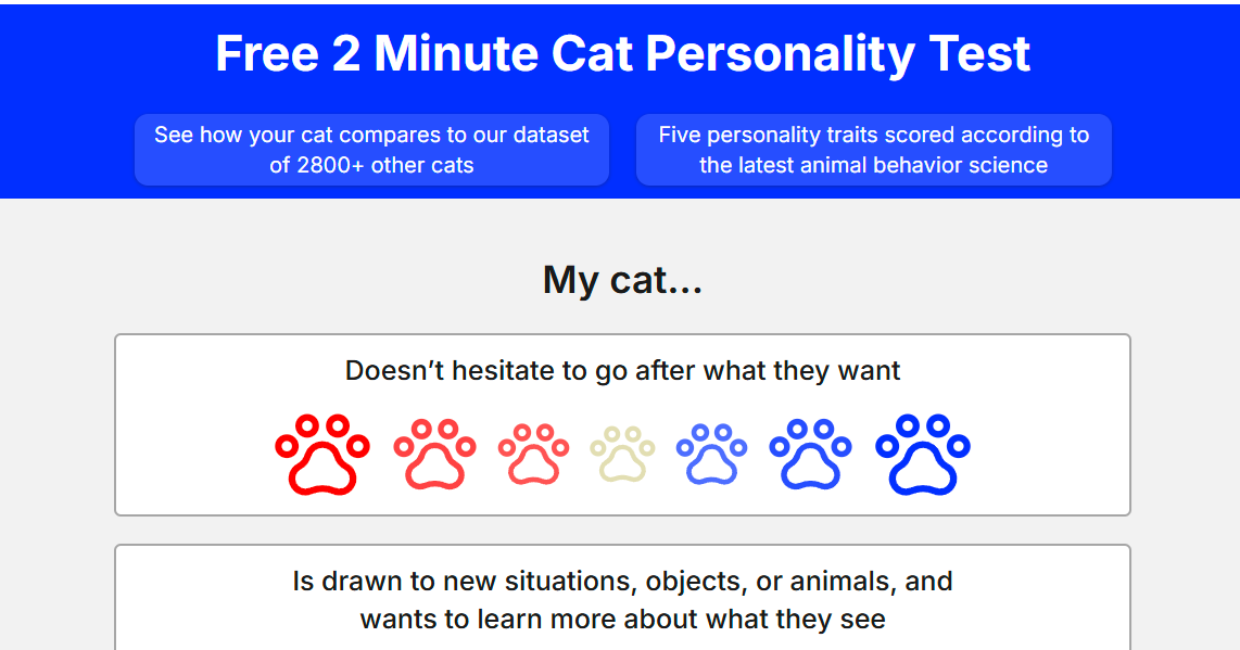 Free 2 Minute Cat Personality Test